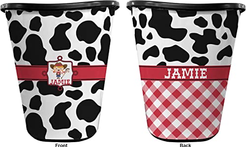 RNK Shops Cowprint Cowgirl Waste Basket - Double Sided (Black) (Personalized)