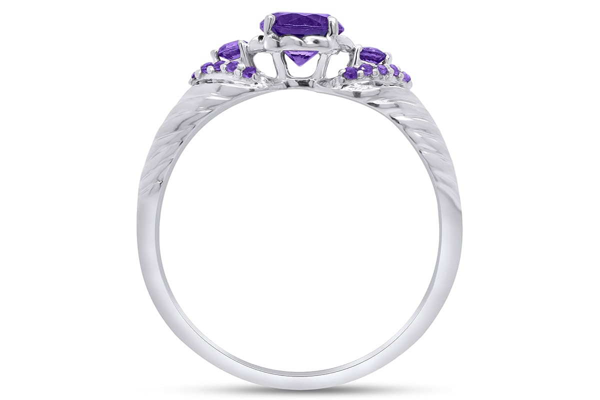AFFY Simulated Amethyst Princess Engagement Ring in 14k White Gold Over Sterling Silver, Ring Size-7