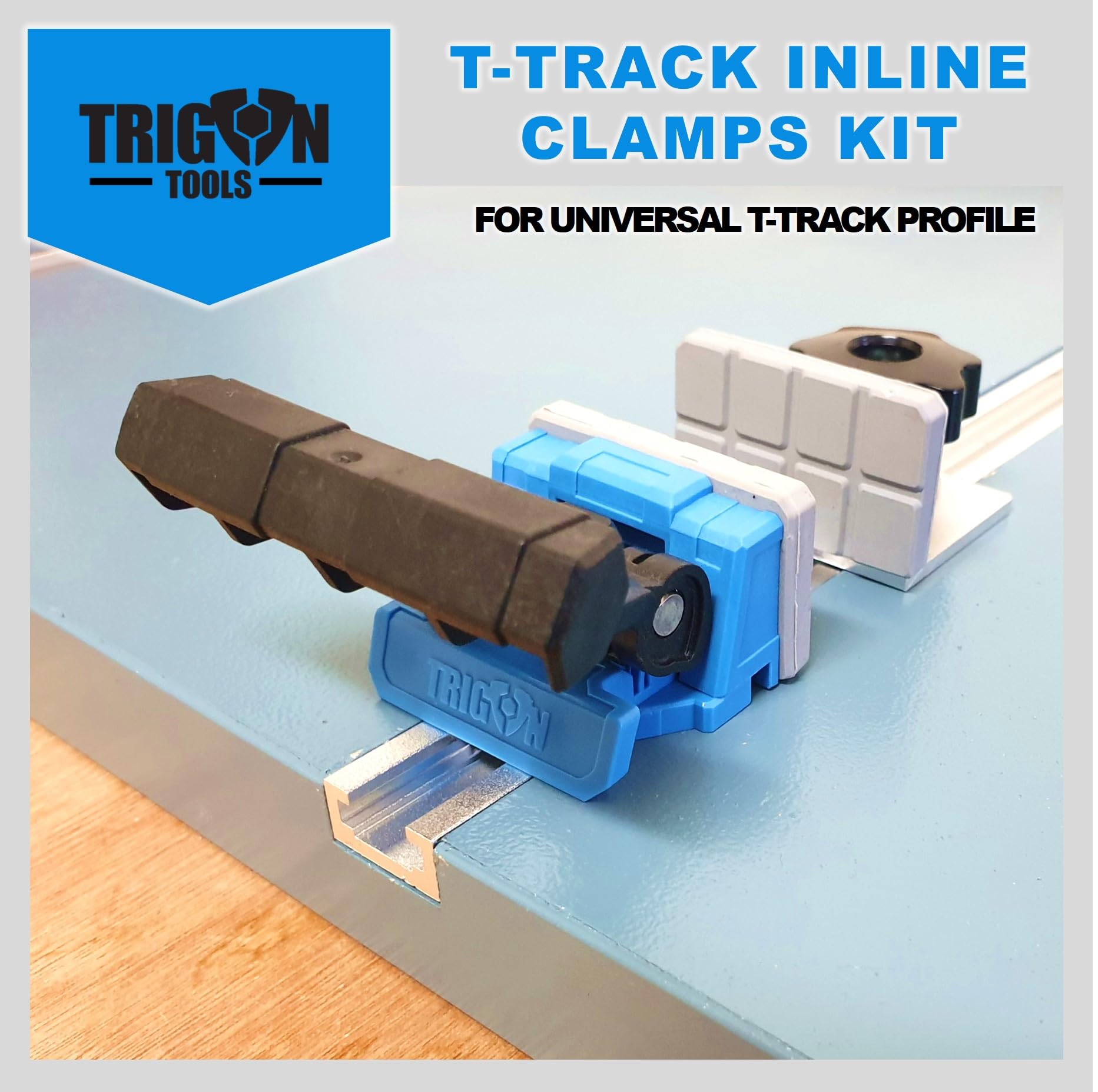 T-Track Clamps for woodworking, T Track accessories, for T-Track Profile (3/4’’ * 3/8’’) | Stop Blocks | Inline Auto Adjust Quick Release Woodworking Clamps, for Routers, Drill press, Table saws, 4pc