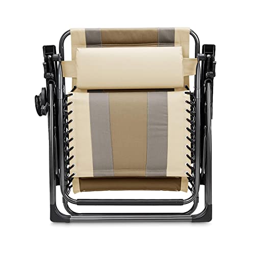Amazon Basics Outdoor Adjustable Zero Gravity Folding Reclining Lounge Chair With Pillow, Beige, 65" D x 44.1" W x 29.5" H