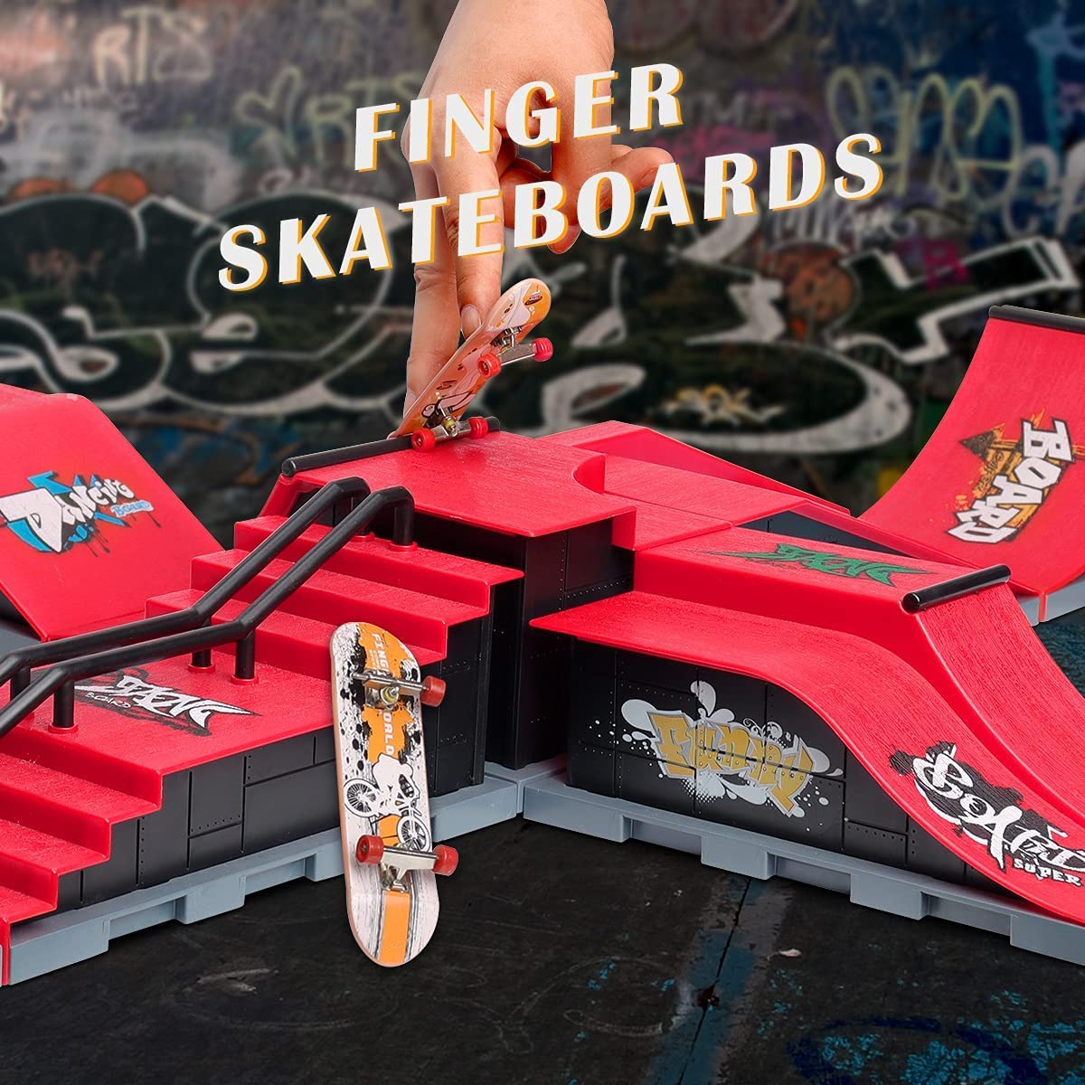 EPOGG Mini Finger Skateboard Ramp Set, Skate Park Kit Ramp with Tools for Fingerboards Training Props Interactive Freestyle Skate Game, Finger Skateboards for Adults & Kids