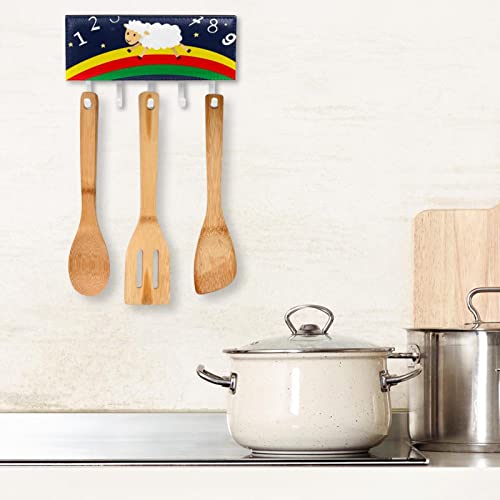 Bed Time Sheep Rainbow Night Mail Holder Organizer and Key Hooks PU Front, Self Adhesive Key Rack with 5 Hooks Perfect for Entryway, Hallway,Bathroom ,Kitchen