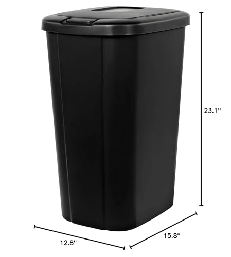 AtPRd Solid Color 13.3 Gal Touch Top Plastic Trash Can, Spring Loaded Lid Garbage Bin for Kitchen,Home, Bedroom, Bathroom,Office & Slim Space-Saving, Black