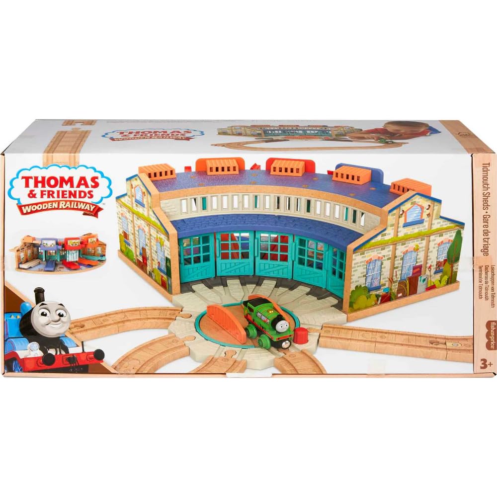 Thomas & Friends Wooden Railway Toy Train Track Tidmouth Sheds Starter Set with Percy Wood Engine for Preschool Kids Ages 3+ Years (Amazon Exclusive)