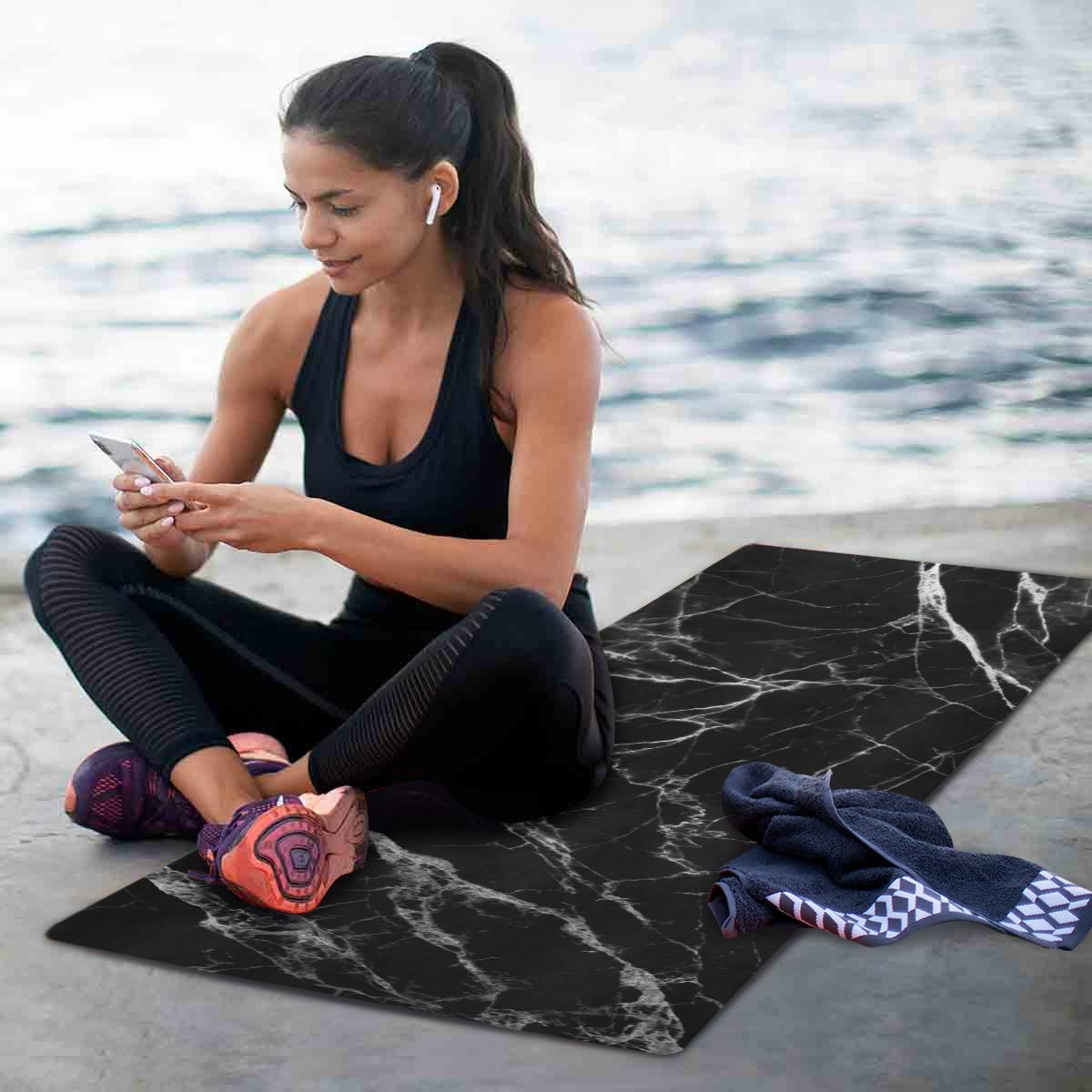 Aflyko Marble Black Yoga Mat Workout 1-mm Thick Fitness Mats for HIIT Pilates Cardio Exercises 71" × 26"