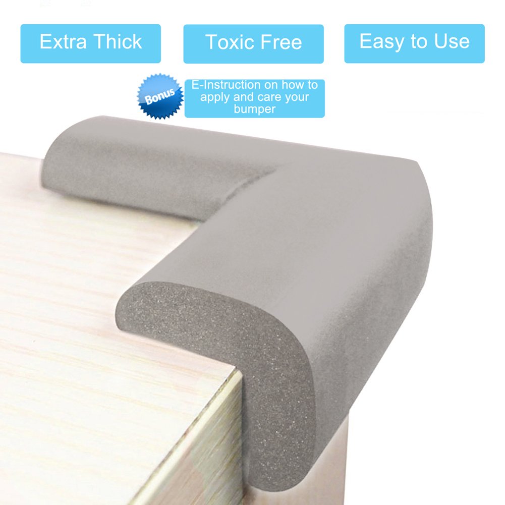 Elf Star 12 Pcs Extra Thick Premium High Density Furniture Table Edge & Corner Guard Baby Proofing Bumper Protector - Jumbo Size Value Pack Brown