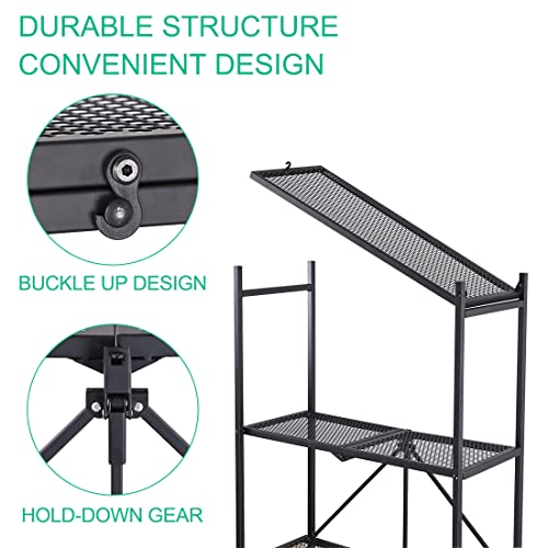 RokiaTek 3-Shelf Foldable Storage Shelves with Wheels, Large Capacity Metal Standing Shelving Unit, No Assembly Heavy Duty Organizer Rack for Kitchen, Garage, Basement, Pantry, Matte Black