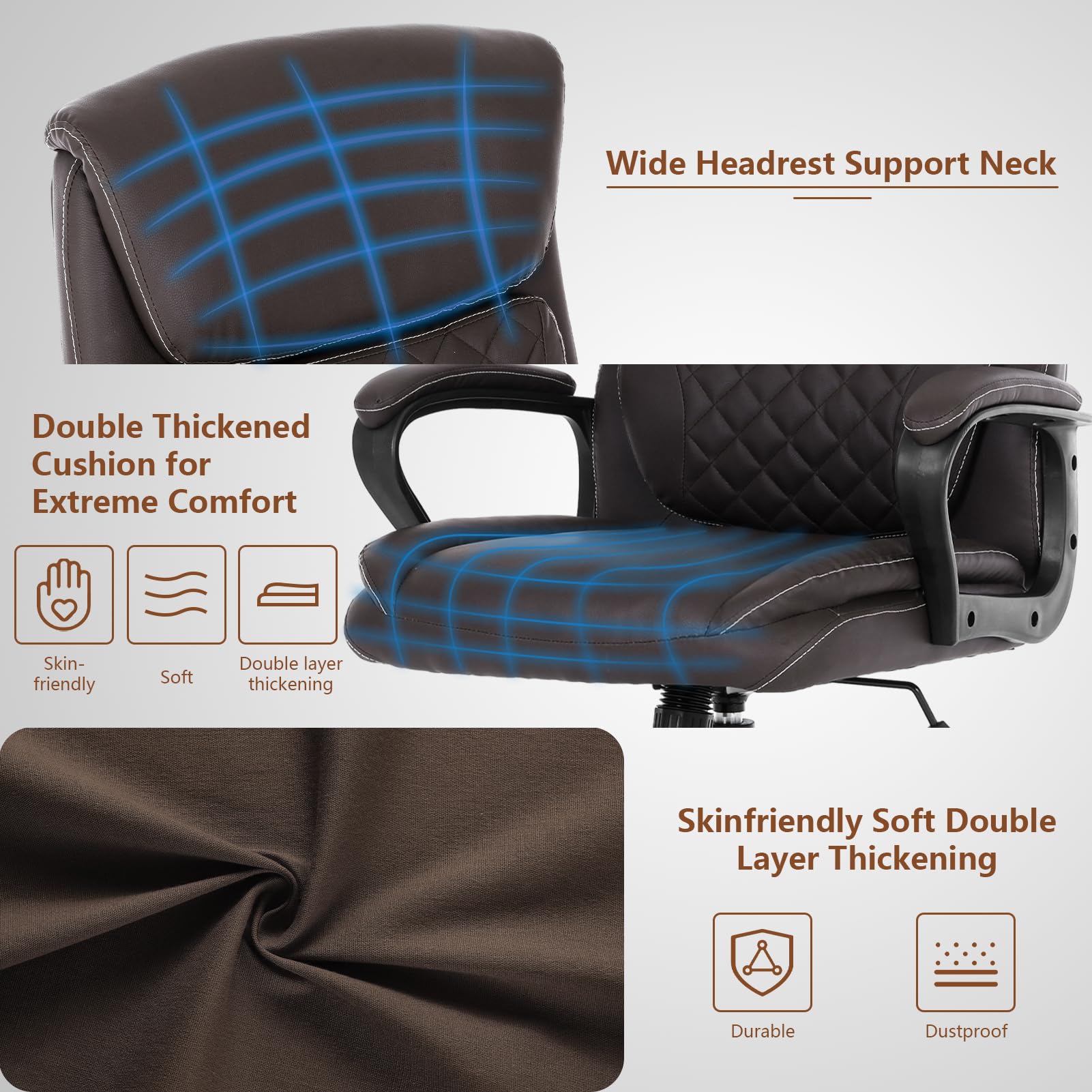 Bioopts Ergonomic Office Chair Executive Seat Upholstered Task Chair High Back Armrests Lumbar Support Adjustable Height Reclining 360 Degree Swivel PU Leather