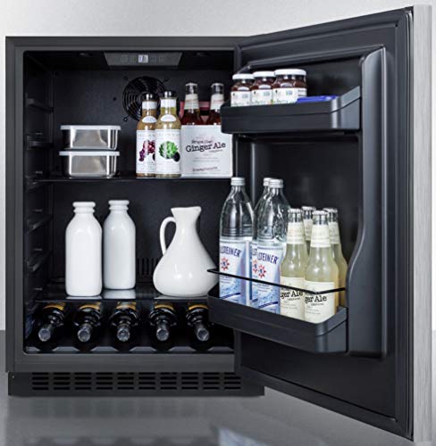 Summit Appliance AL54SSHH Built-in Undercounter ADA Compliant 4.8 cu.ft. 24" Wide All-refrigerator with Wrapped Stainless Steel Door, Horizontal Handle, Black Cabinet, Door Storage and Digital Control