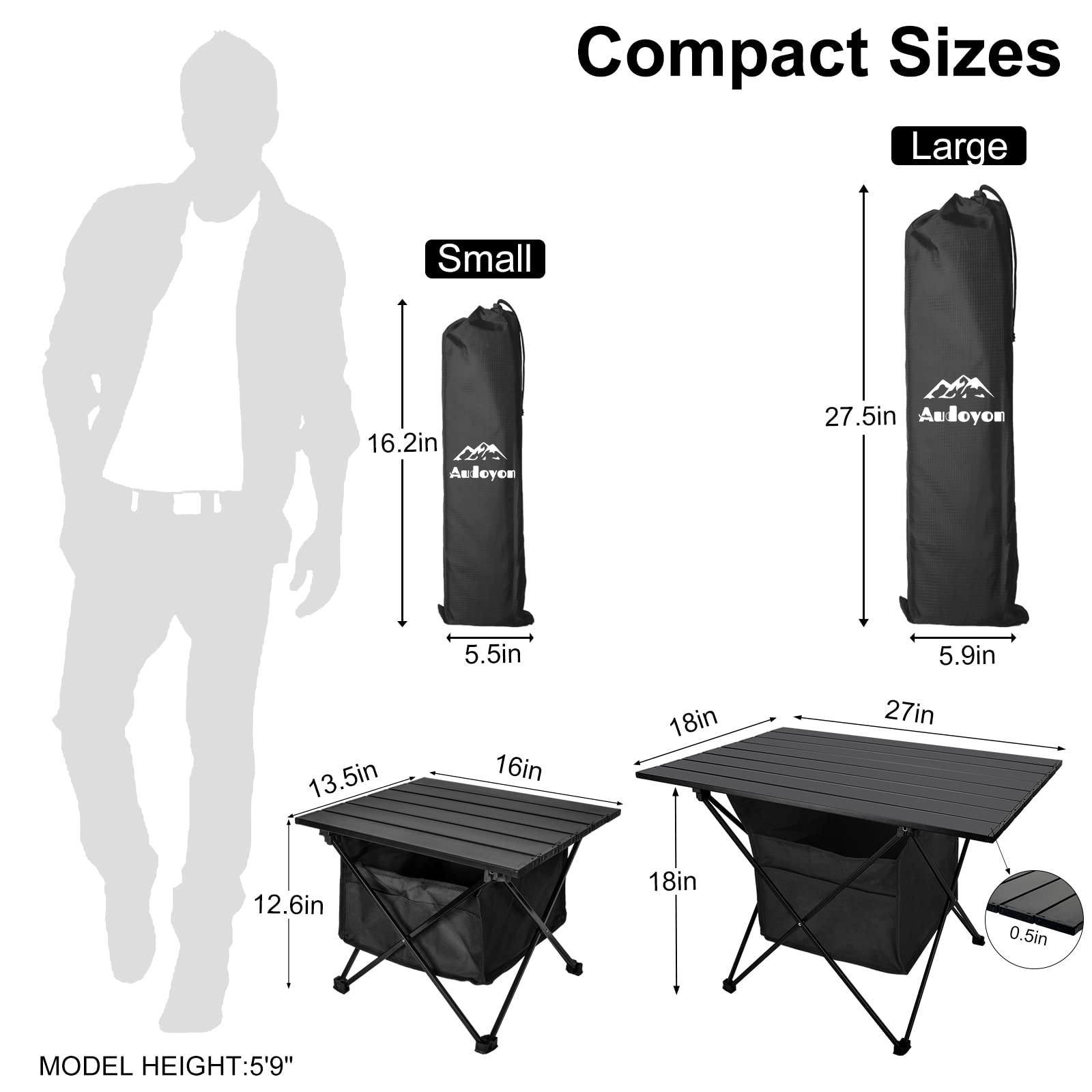 Audoyon Foldable Camping Side Table, Ultralight Small Beach Table Aluminum, Portable Outdoor Table with Carry Bag and Storage for Picnic, Grill, Hiking, Fishing, Sand, Camping Essentials(S)