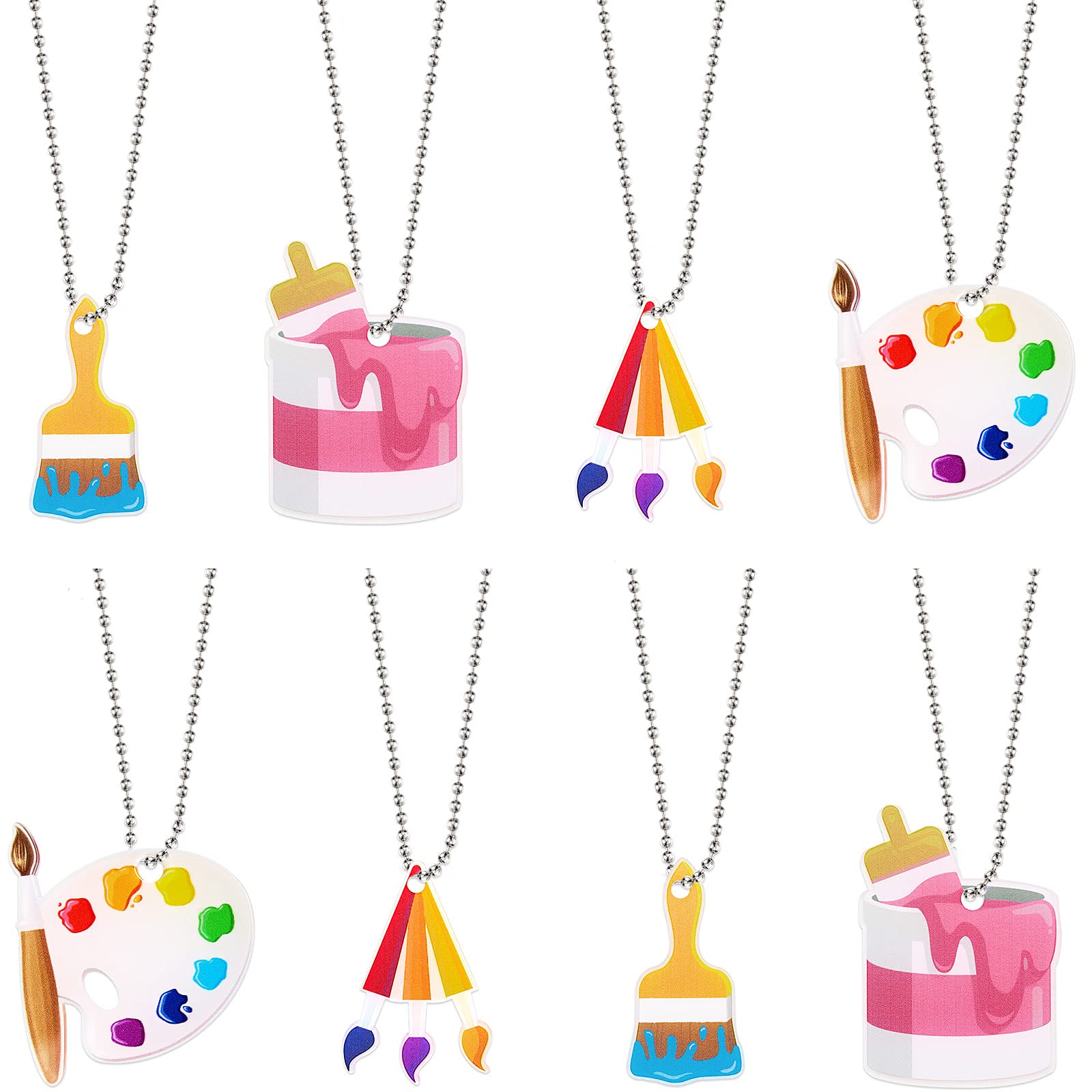 Junkin Art Paint Necklaces Acrylic Artist Palette Brush Party Favors Pendant Necklaces Art Theme Decorations for Art Theme Party Supplies Party Favors Dress up(16 Pieces)