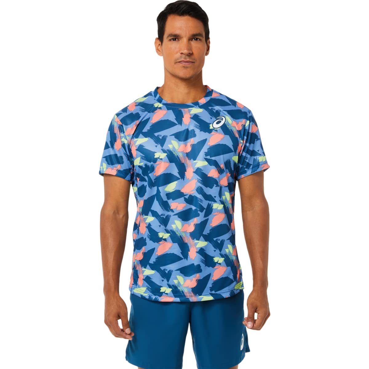 ASICS Men's Match Graphic Short Sleeve TOP Tennis Apparel, L, Light Indigo