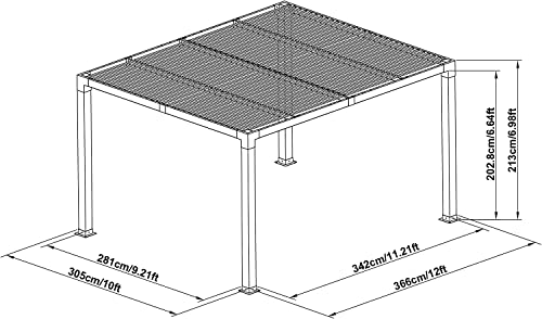 Sunjoy Outdoor Pergola 10 x 12 ft. Steel Frame Pergolas with Nature Wood Grain Finish for Patio, Garden and Backyard Activities by SummerCove