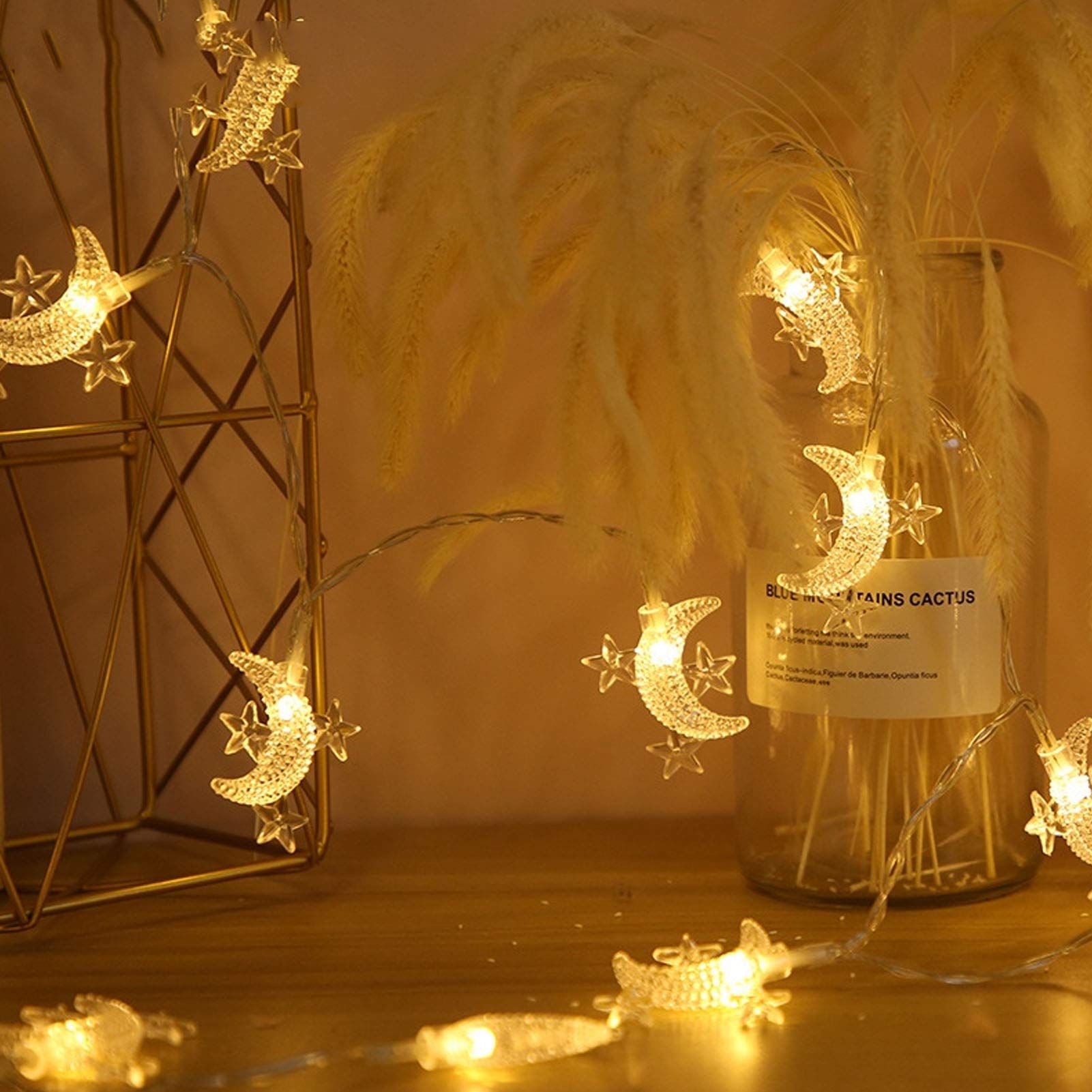 Junlucki Decoration Lamp, Light String, Moon Star Pendant Waterproof Romantic and Relaxing 3Pcs 10LED for Home Decoration, Garden Lighting Indoor and Outdoor
