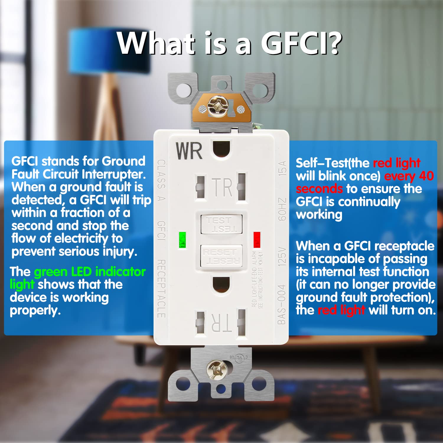 ANKO GFCI Outlet 15 Amp, Tamper-Resistant, Weather Resistant Receptacle Indoor or Outdoor Use, 2 LED Indicator with Decor Wall Plates and Screws, White