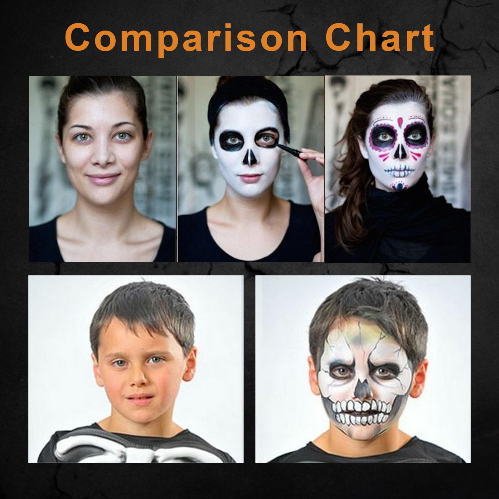 Black and White Face Paint,Halloween Skeleton Face Paint Kit with 2Pcs Painting Brushes,Water Based Body Paint for Adults & Kids,SFX Makeup Palette for Zombie,Joker,Clown,Cosplay,Costume,Theater