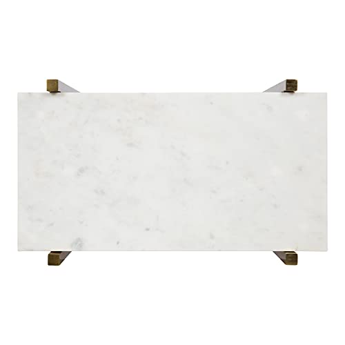 Kate and Laurel Abcott Midcentury Side Table, 20 x 12 x 24, Walnut Brown and Gold, Decorative Two-Tier Bedroom Nightstand Table with Genuine Marble Tabletop