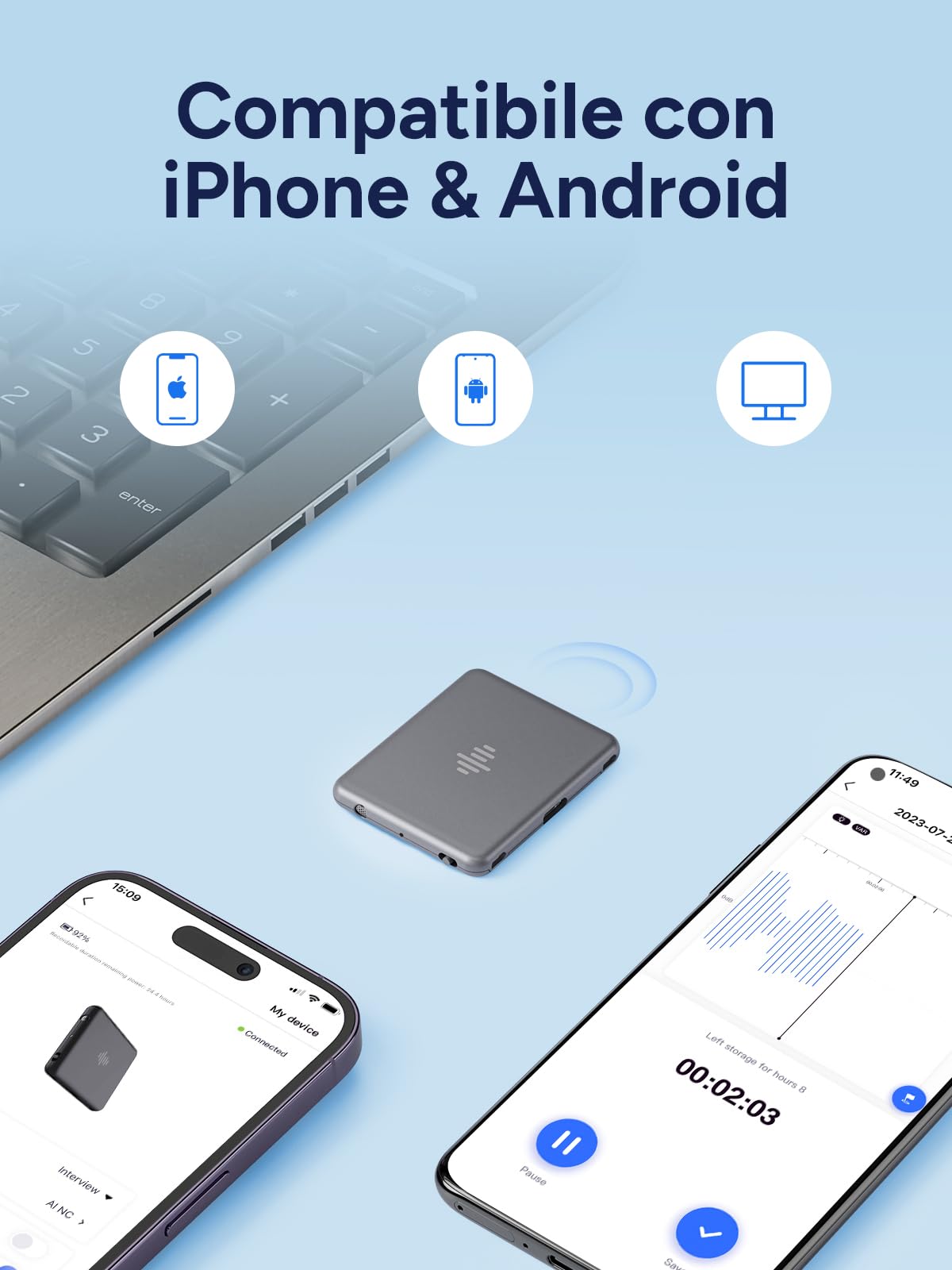 64GB Smart Voice Recorder, iZYREC Voice Activated Recorder with Phone App, 30 Hours Continuous Recording, Audio Recording Device Enhanced AI Noise Canceling Perfect for Meeting Interview Multi (Grey)