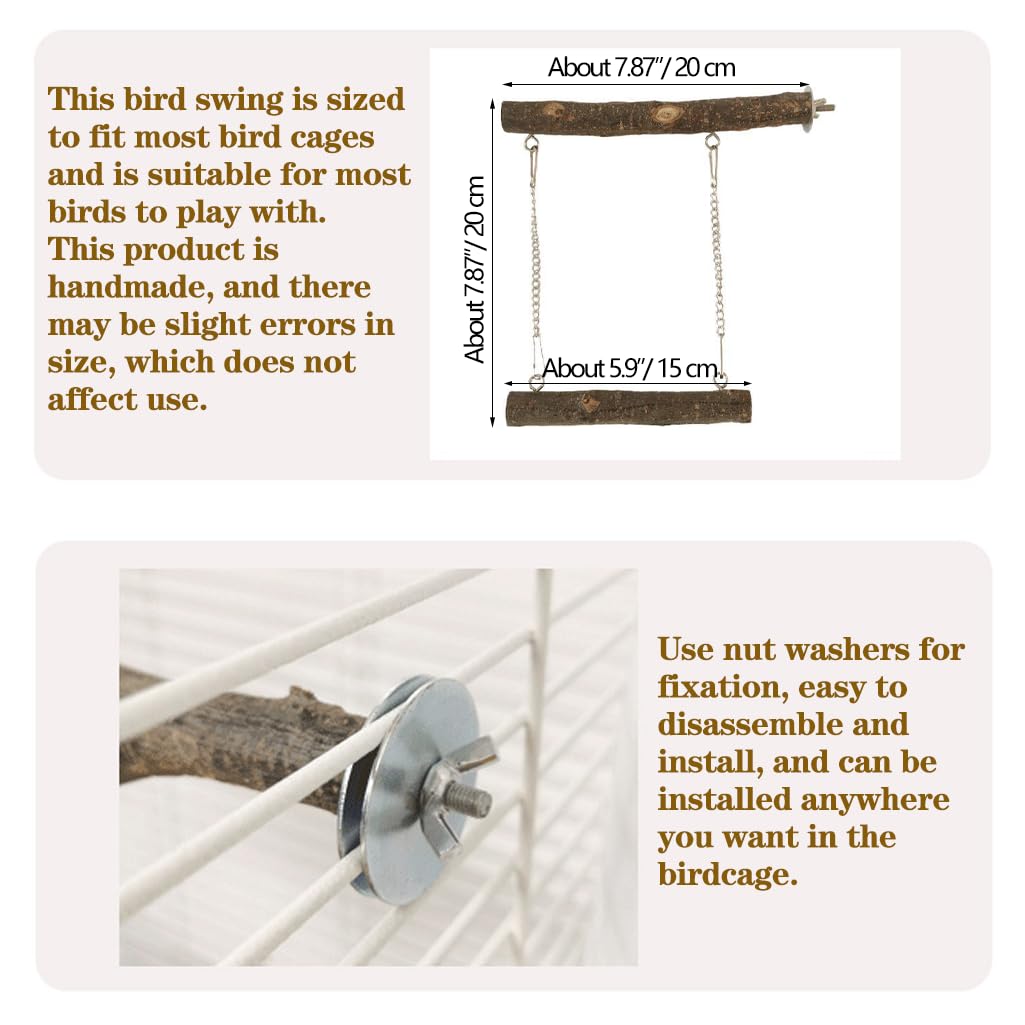 Bird Swing, Natural Wooden Parrot Cage Toys Bird Perch Stand for Parakeets Cockatoos Conures Lovebirds Bird Cage Accessories