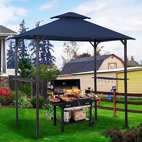 Akeacubo Replacement Canopy Cover with Double Tiered Roof Fit for 5'x8' BBQ Grill Gazebo Model L-GG001PST、L-GZ238PST (Navy Blue)