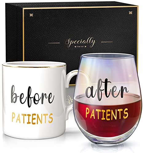 FONDBLOU Before Patients After Patients Set, 12oz Coffee Mug & 18oz Wine Glass, Gifts Idea for Nurses,Doctors,Dentists,Hygienists,Assistants,Physician,RN,Unique Birthday Graduation Nurses Day Gifts