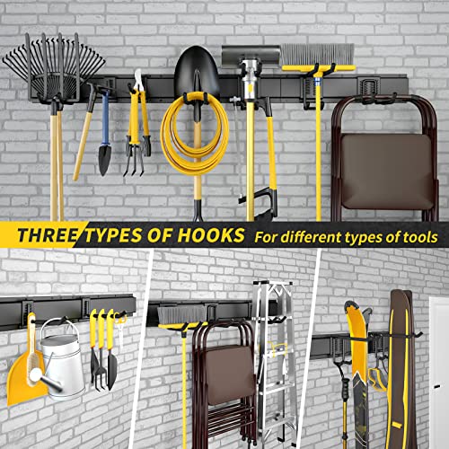 UUP Garage Tool Organizer Wall Mount 48 Inches Garden Tool Organizer Adjustable Shovel Holder Wall Mount Holds 440lbs, Alloy Steel Garage Wall Organizer for Rake Mop Shovel Snowboard