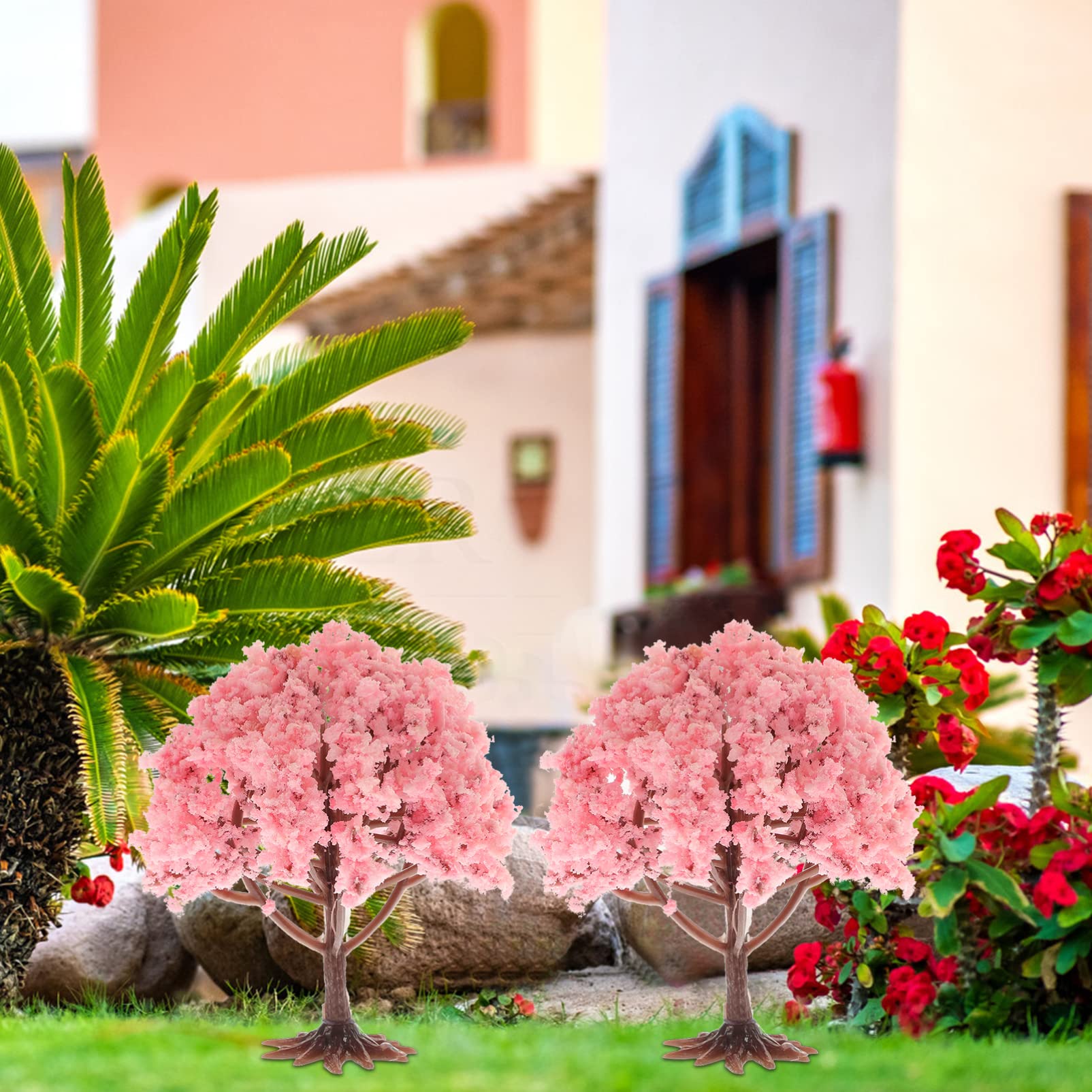 Angoily 10pcs Miniature Flower Tree Model Train Scenery Architecture Cherry Blossom Trees Mini Fake Trees for DIY Sand Table Crafts Building Model Scenery Landscape Ornaments