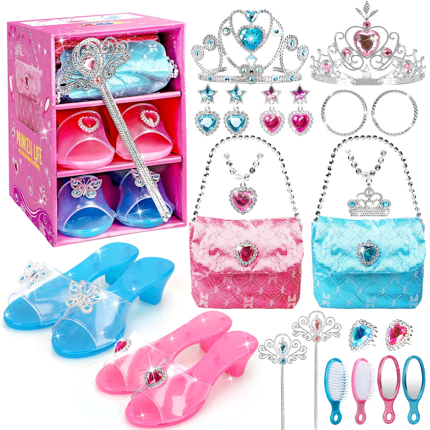 TOY Life Princess Toys for Girls with Princess Crown Play Jewelry for Little Girls Princess Dress Up Shoes for Toddler Girls Toys for 3+ Year Old Dress Up & Pretend Play for Girls Kids