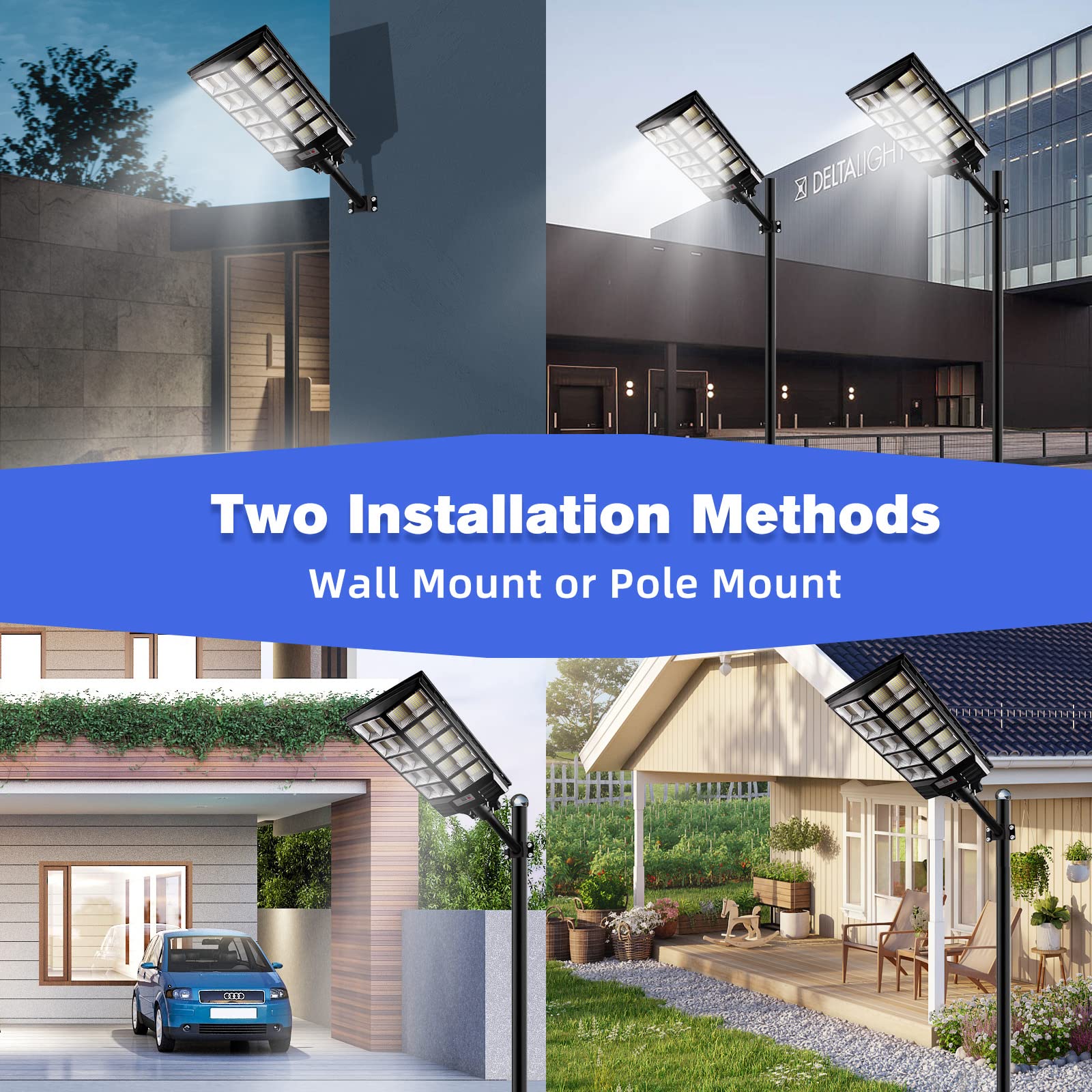 Baiston Solar Street Lights Outdoor: Dusk to Dawn Solar Parking Lot Lights with 3 Modes Motion Sensor Remote Control, 6000K 700 Leds Commercial Solar Lights for Outside, Backyard, Garage, Barn, Garden