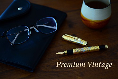 Roman Premium Vintage Fountain Pen Matte Black Ink Luxuary Antique Gold Trim Medium Nib with a Refill -Made in Japan-