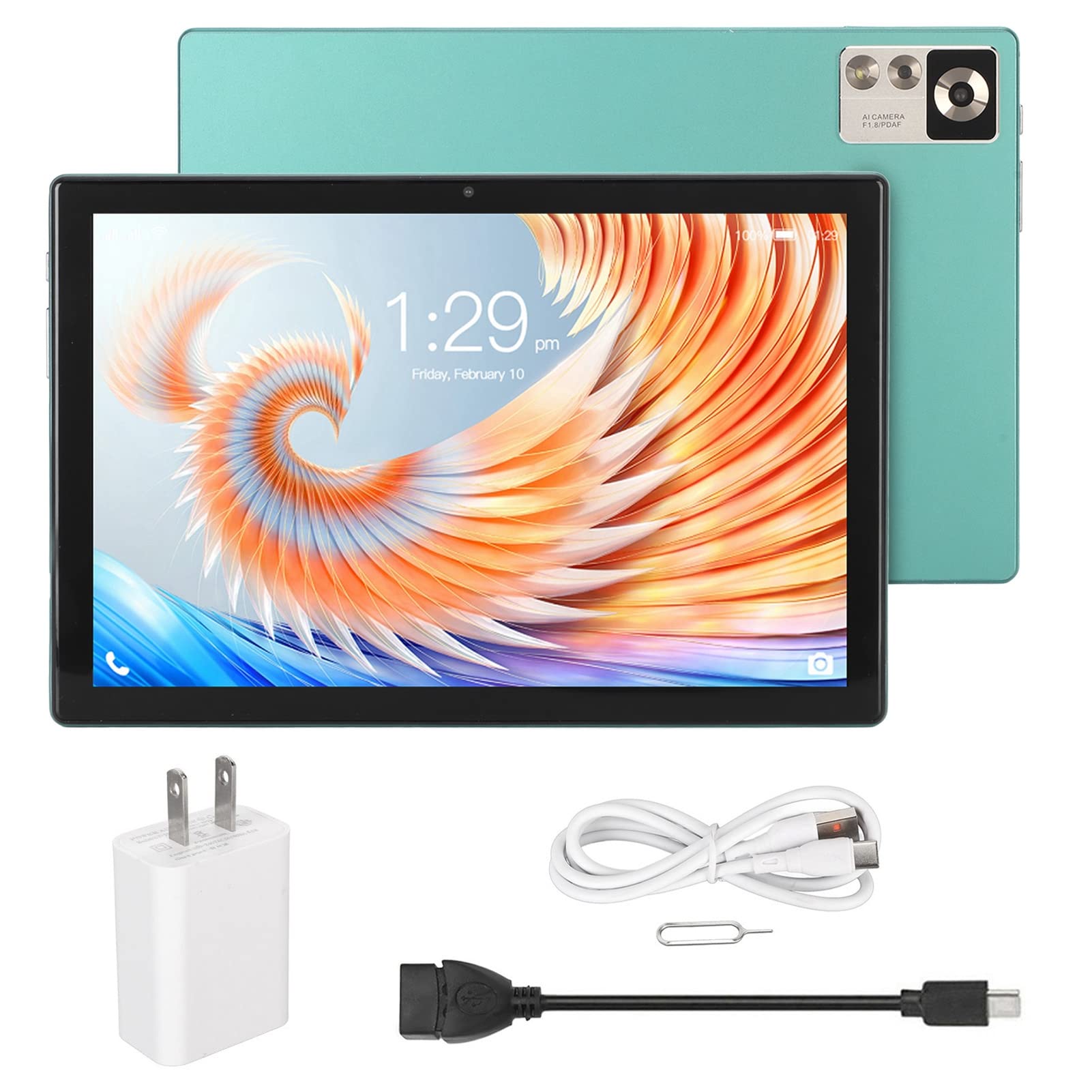Airshi HD Tablet, 10.1 Inch FHD Octa Core CPU Green Gaming Tablet Dual Camera for Travel (US Plug)