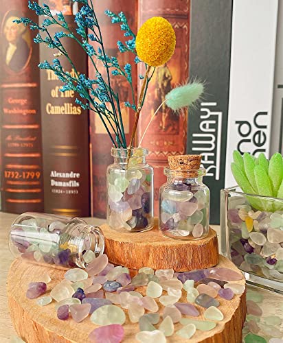 Fluorite Crystals Polished Gravel Aquarium Tumbled Stones Chips Stone Crushed Crystal Quartz Pieces Irregular Gem Rocks Home Decoration Tank Succulent Plants Vase Filler Bottom Ornament 0.55lbs