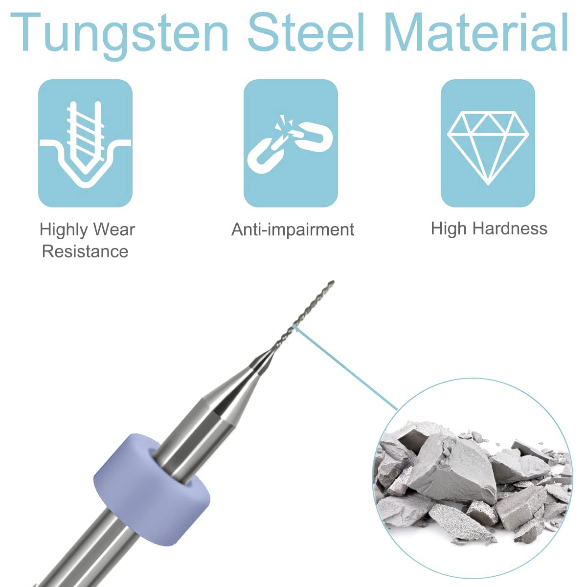 AUGUSTTOOLS PCB Drill Bits Set 0.2mm Tungsten Carbide Rotary Tool, Micro Drill Bits Set, 1/8 Inch Shank for Print Circuit Board Jewelry CNC Engraving, etc (10pcs)