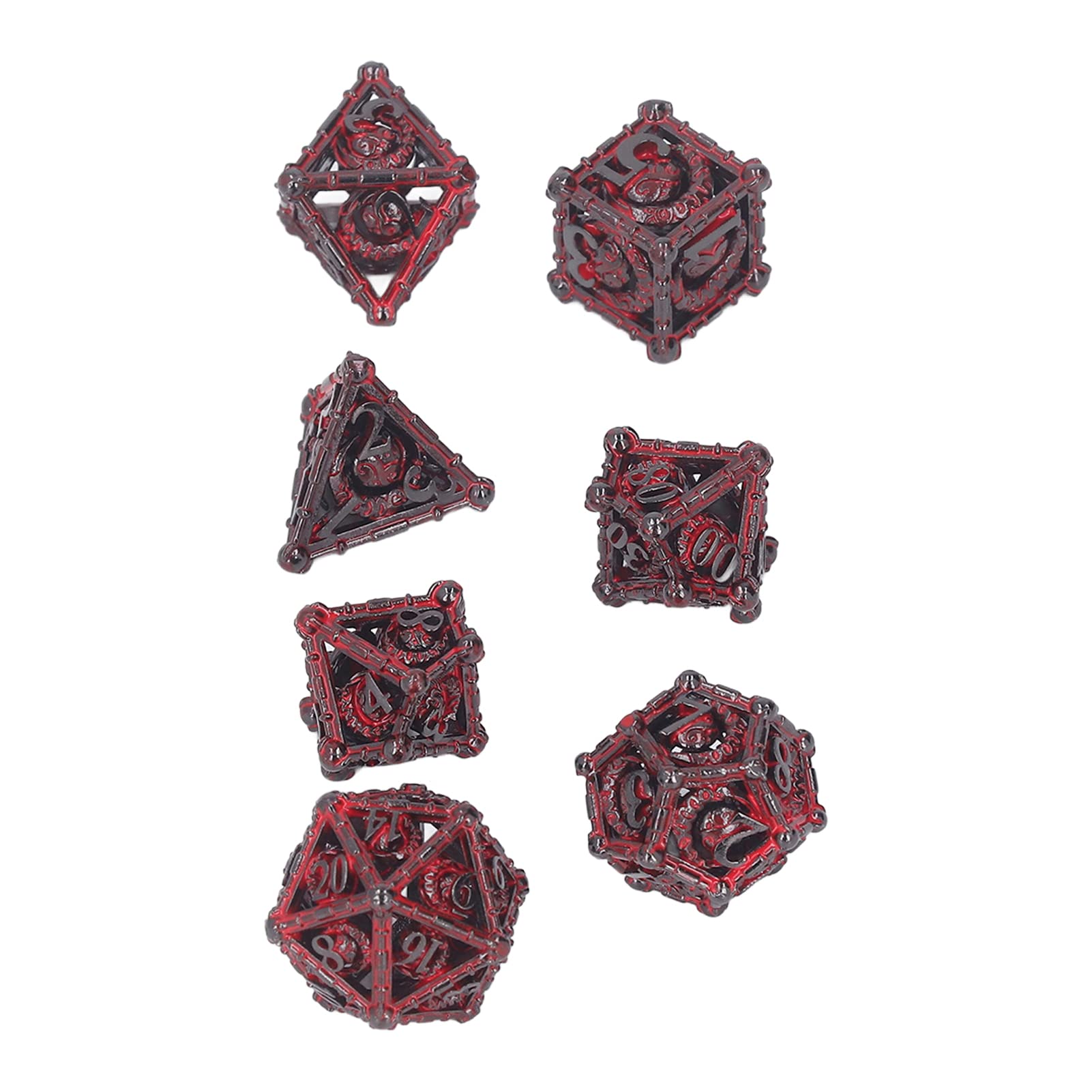 Asixxsix DND Dice, 7pcs Hollow Metal Polyhedral Dice Set Bloodstained D20 Classic Dragon and Dungeon Gaming Dice Games Set with Number for Table Board Games and Role Playing Game