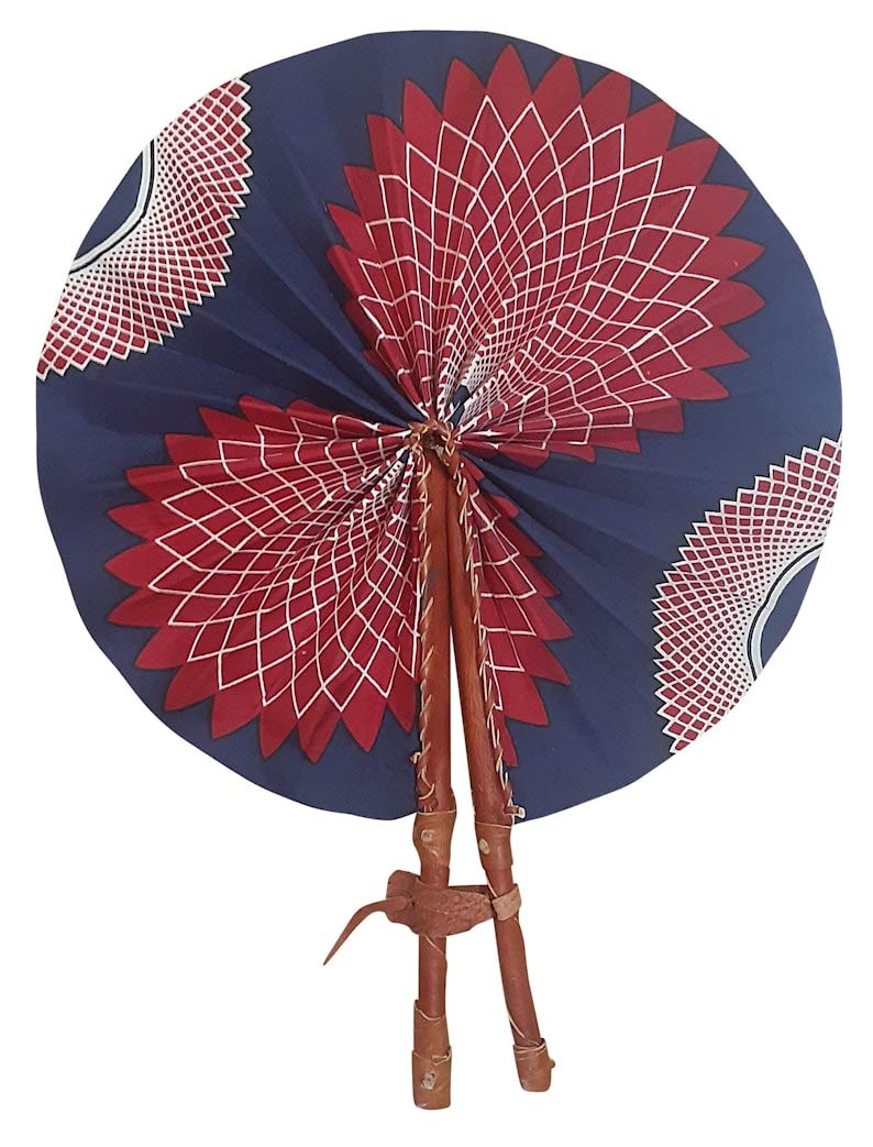 African Folding Hand Fan Maroon Lotus Quality Fabric