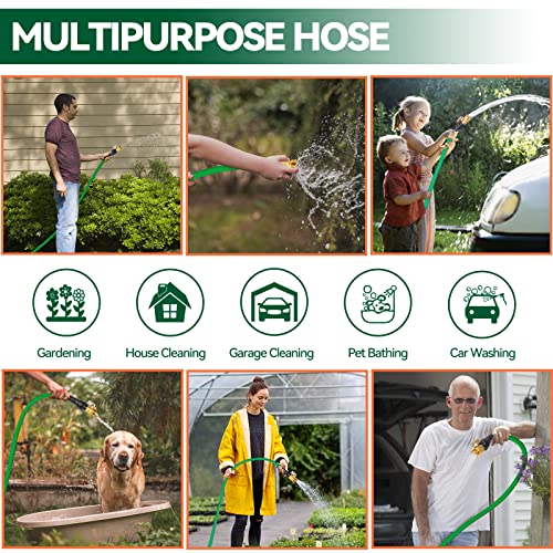 SHEMKAR Expandable Garden Hose 50FT,Retractable Flexible Water Hose with Latex Core 3/4" Solid Brass Fittings,Lightweight Expanding Hose,No-Kink Collapsible Outdoor Yard Hose Car Wash Hose