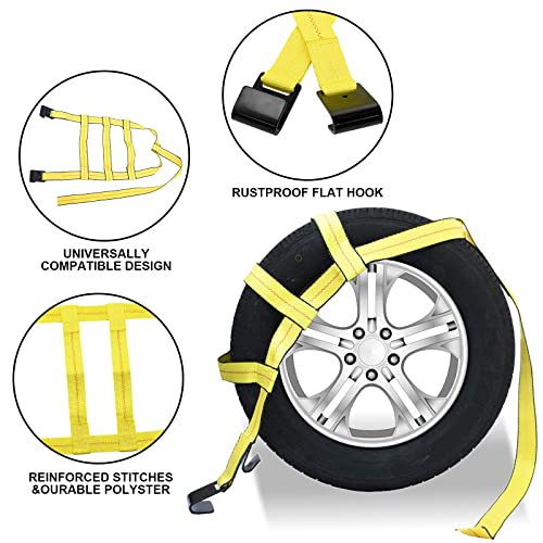 Robbor Tow Dolly Basket Straps with Flat Hook Heavy Duty Car Dolly Straps Universal Fit Most 14"-19" Wheels 10,000Lbs Webbing Break Strength Tire Bonnet