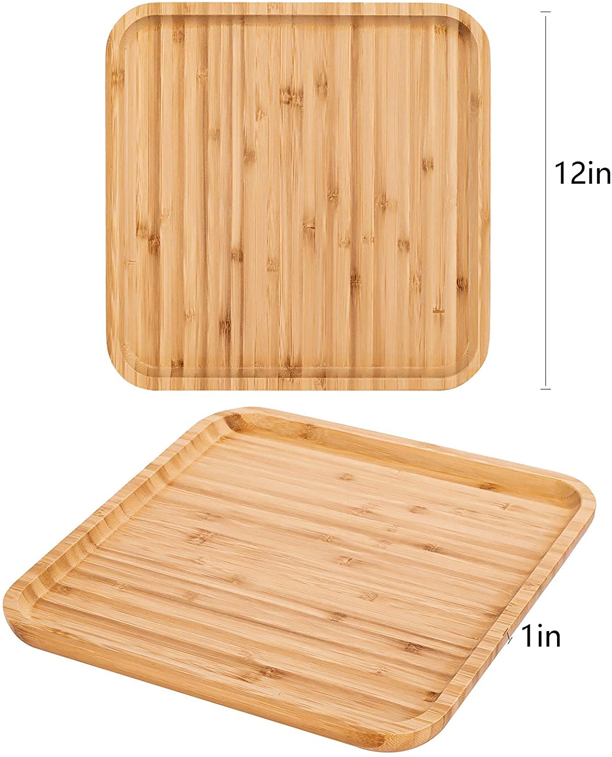 Bearstar 2-Pack Bamboo Square Plates ,12 Inches Cheese Plates Coffee Tea Serving Tray Fruit platters Party Dinner Plates Sour Candy Tray