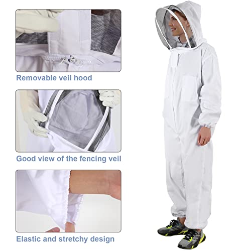 Bee Suits for Men Women,Bee Keeper Suite with Beekeeping Gloves,Beekeeping Suit with Veil Hood,Fully Body Durable Beekeeper Suite,Suitable for Professional Beekeepers and Beginners(L)