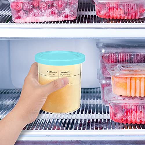 VanlonPro Containers 2 Pack, Ice Cream Pints Replacement for NC500 Series Ninja Creami Deluxe Ice Cream Makers, Reusable, BPA-Free & Dishwasher Safe, Airtight & Leaf-Proof, Gray & Blue Lids