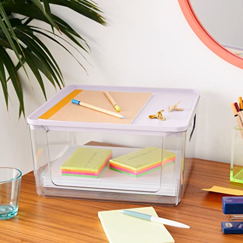 Rosanna Pansino x iDesign Recycled Plastic Open Front Kitchen Storage Bin with Lid, Clear Bin/Lavender Sprinkles Lid, 12β x 12β x 6β