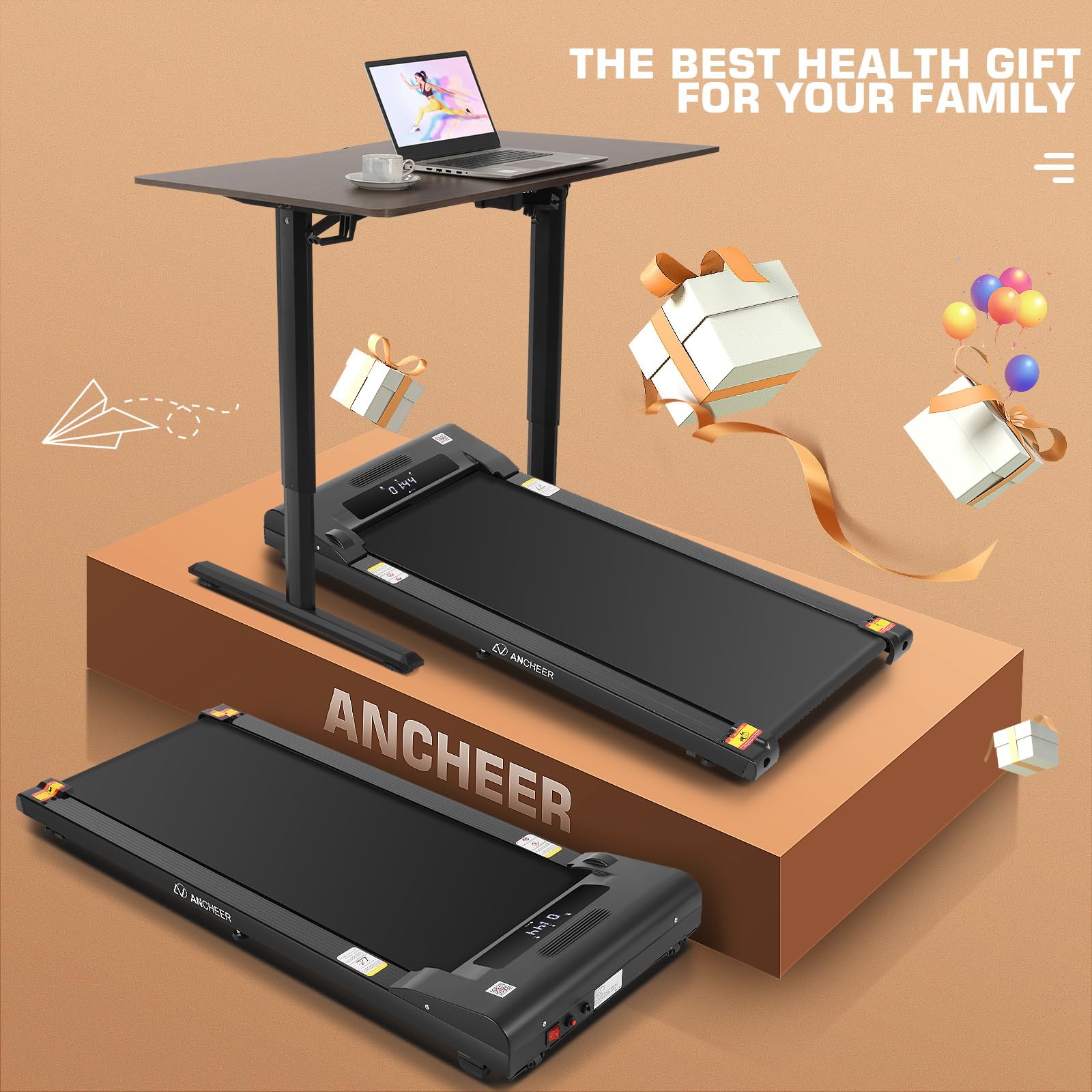 ANCHEER 2 in 1 Under Desk Treadmill Walking Pad Treadmill with Remote Control, Treadmills for Home/Gym/Office 300lbs Weight Capacity, 2.5HP Low Energy Consumption Brushless Electric Running Machine