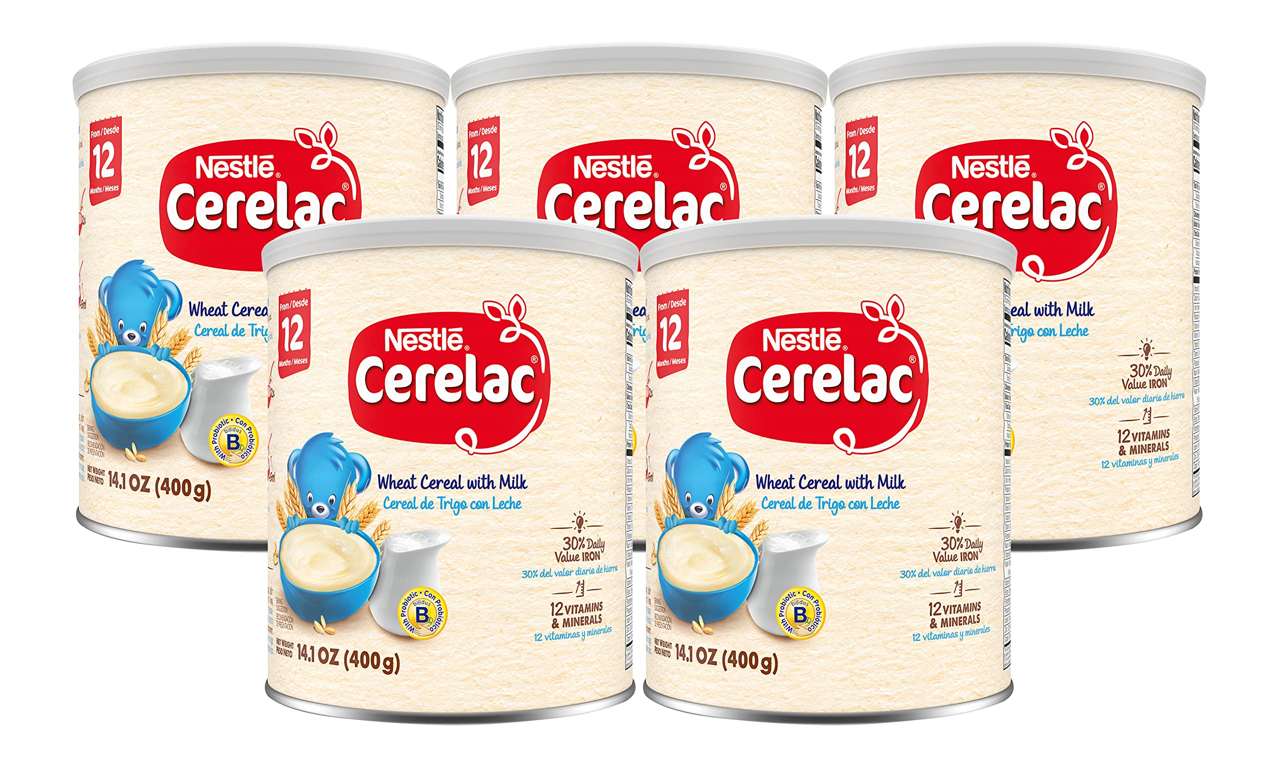 Nestle Cerelac Wheat Cereal with Milk, 14.1-Ounce Canister (Pack of 5)