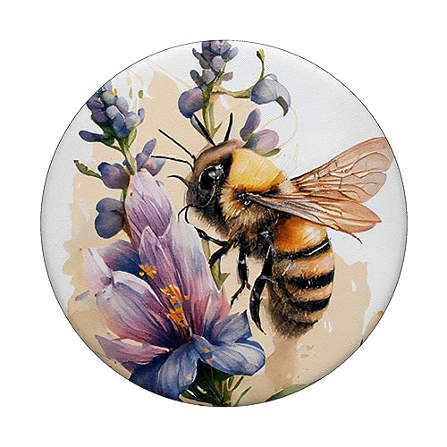 Bee on Flower Watercolor Illustration PopSockets Standard PopGrip