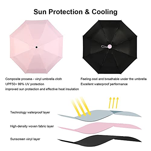 TIME LOVER Compact Travel Sun & Rain Umbrella Windproof Portable Mini Folding Umbrella for Girls Women (Pink)