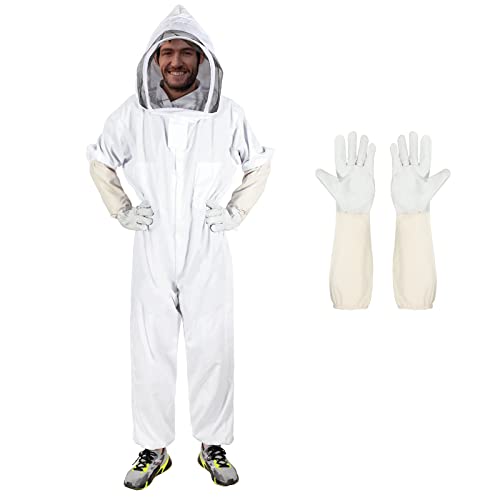 Bee Suits for Men Women,Bee Keeper Suite with Beekeeping Gloves,Beekeeping Suit with Veil Hood,Fully Body Durable Beekeeper Suite,Suitable for Professional Beekeepers and Beginners(L)