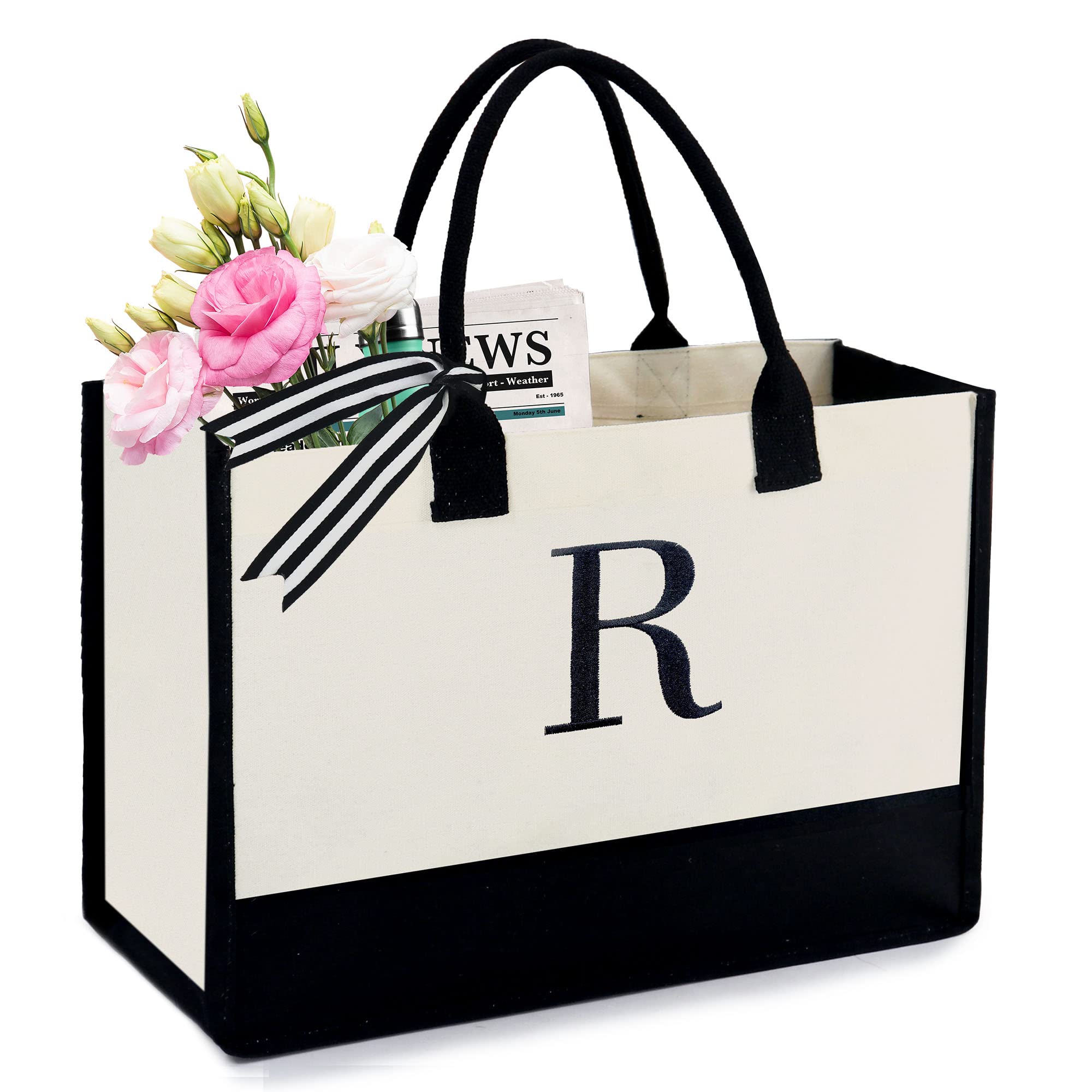 BeeGreen Personalized Beach Tote Bags For Ladies Coworker Canvas Tote With Pocket Embroidery Birthday Gift for Women Mom Unique Inspirational Gifts For Teachers Gofts Basket For Friend R