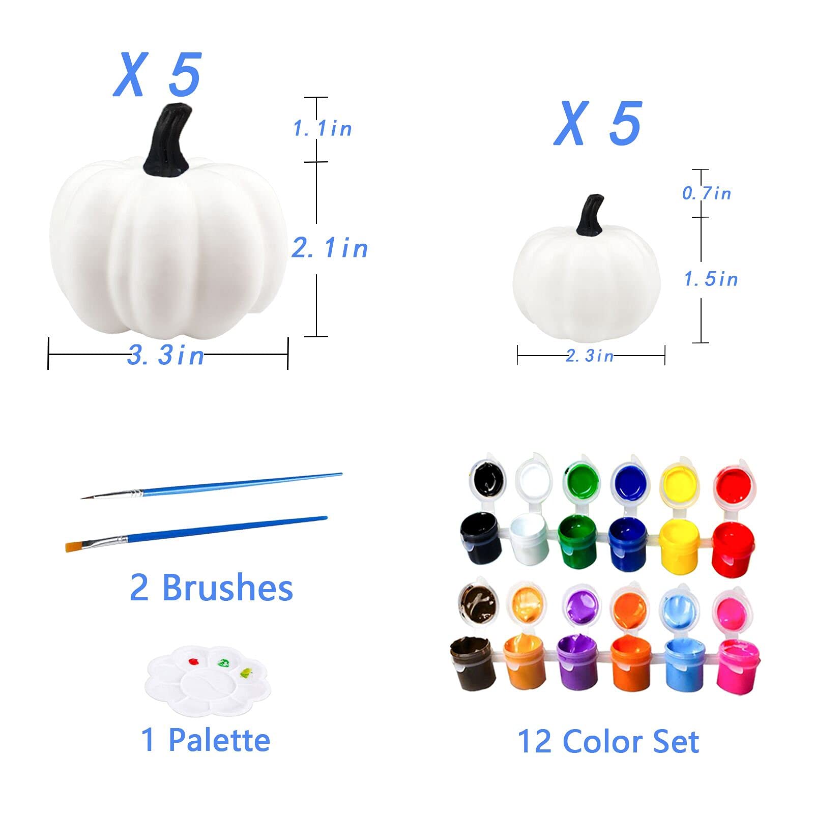 JIABNUKKN Pumpkin Decorations Halloween Crafts for Kids 10Pcs Paint Your Own Artificial Pumpkin White Plastic Pumpkin Decorating Kit Gift Toys for Kids DIY Halloween Thanksgiving Fall Pumpkin Decor