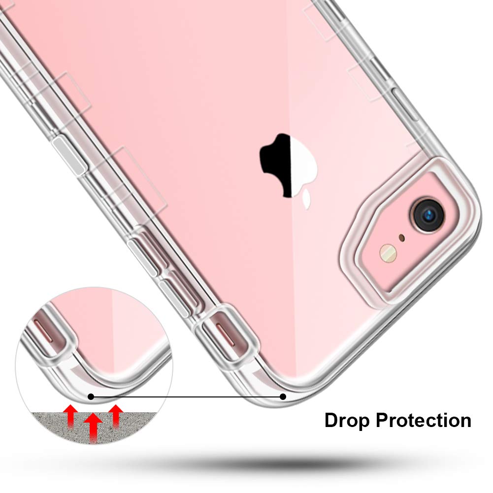 Anuck Case for iPhone SE Case 2022/2020, iPhone 8 Case, iPhone 7 Case 4.7", 3 in 1 Heavy Duty Defender Shockproof Full-Body Clear Protective Case Hard PC Shell & Soft TPU Bumper Cover, Crystal Clear