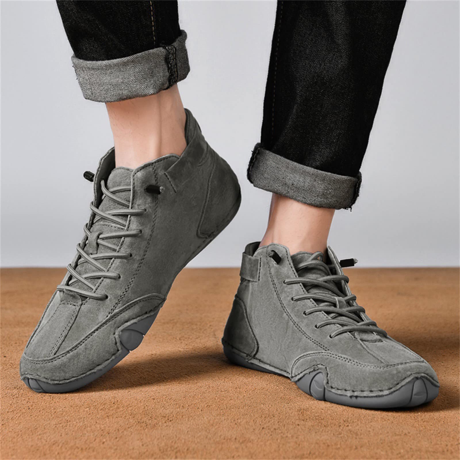 AMAM Mens Short Cowboy Boots with Zipper Mens Shoes High Top Lace Up Hook Loop Sport Shoes Hiking Boots for Men Support